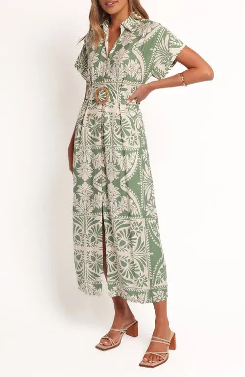 PETAL & PUP Printed Button-up Midi Dress With Belt