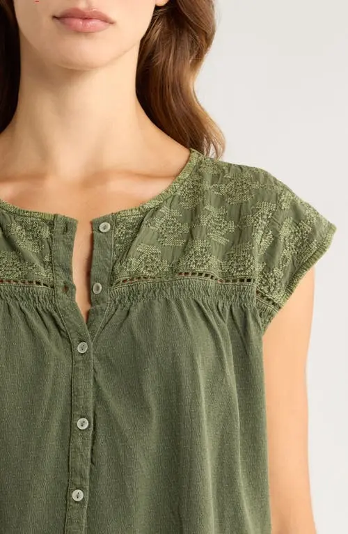 Lucky Brand Embroidered Sleeveless Top - Dusty Olive