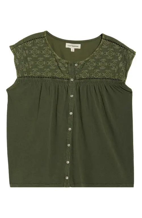 Lucky Brand Embroidered Sleeveless Top - Dusty Olive