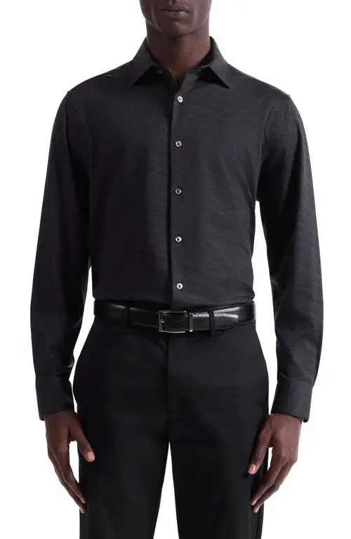 Bugatchi James Ooohcotton® Herringbone Button-up Shirt - Black