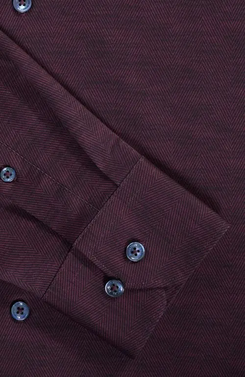 Bugatchi James Ooohcotton® Herringbone Button-up Shirt - Burgundy