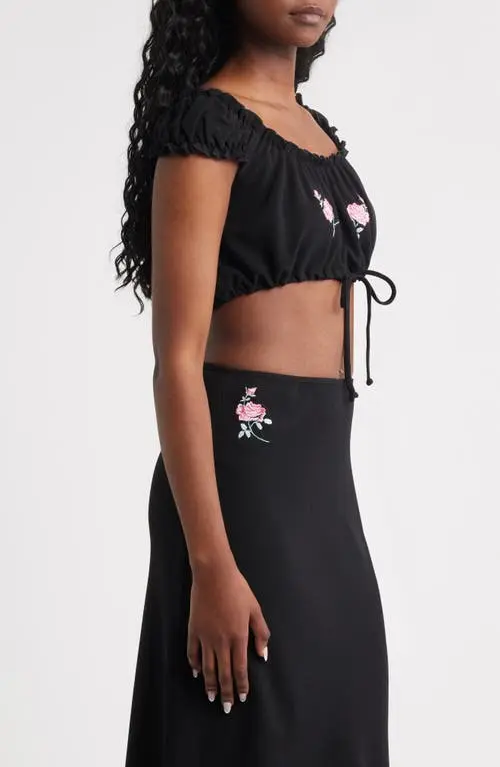 BELLA VENICE Embroidered Drawstring Crop Top