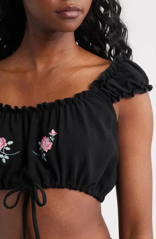 BELLA VENICE Embroidered Drawstring Crop Top