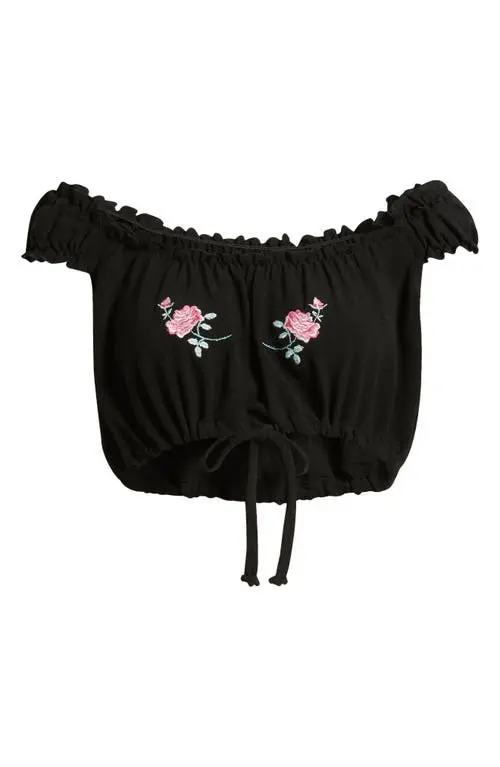 BELLA VENICE Embroidered Drawstring Crop Top