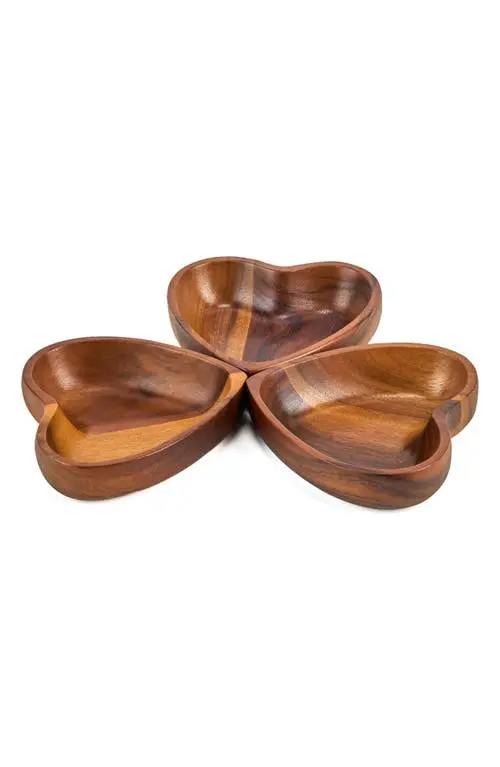 NAMBE Eat Your Heart Out Set Of 3 Small Acacia Wood Bowls - Brown