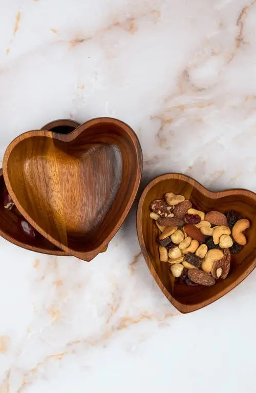 NAMBE Eat Your Heart Out Set Of 3 Small Acacia Wood Bowls - Brown