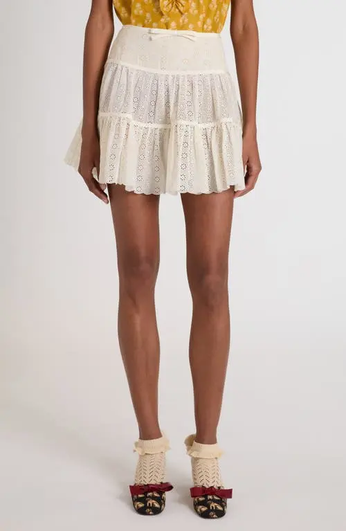 Valentino Garavani Tiered Daisy Eyelet Cotton Miniskirt