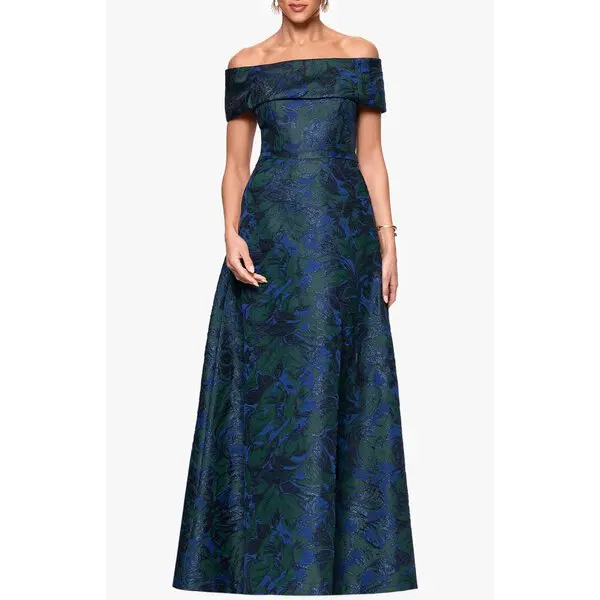 XSCAPE EVENINGS Off-the-shoulder Brocade Ballgown