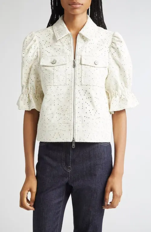 Cinq À Sept Holly Embroidered Faux Leather Jacket - Ivory