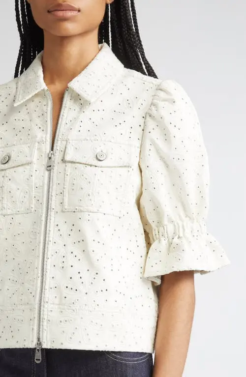 Cinq À Sept Holly Embroidered Faux Leather Jacket - Ivory