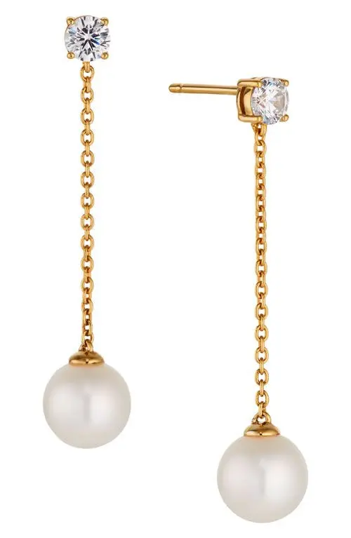 Nadri Pearl And Cubic Zirconia Linear Drop Earrings - Pearl/gold
