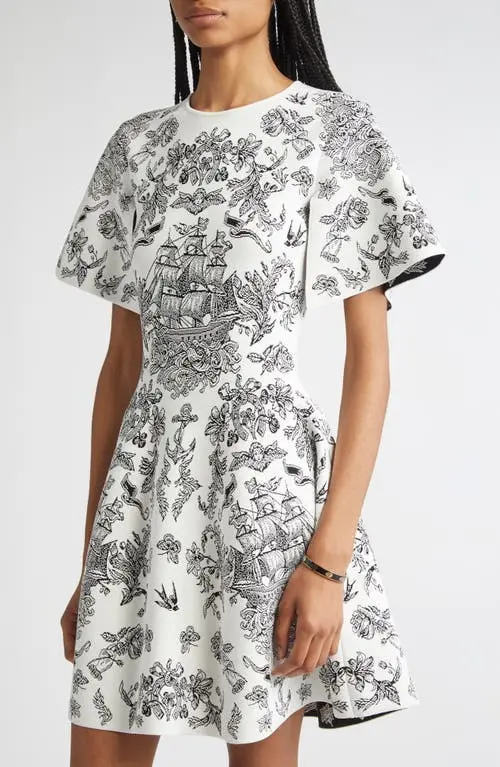 Alexander Mcqueen Sailor Tattoo Jacquard Cape Sleeve Fit & Flare Sweater  Dress In Ivory/Black - 76% Off | Editorialist