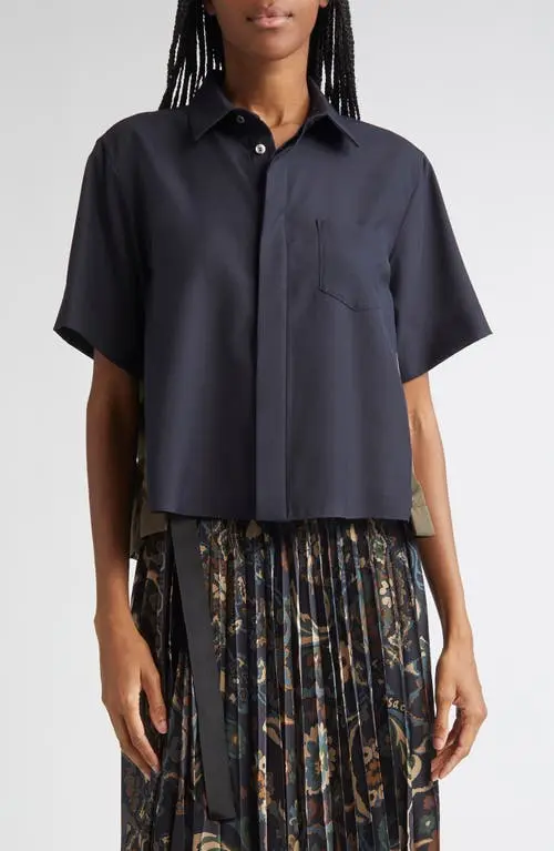 Sacai Suiting Fabric Mix Button-up Camp Shirt
