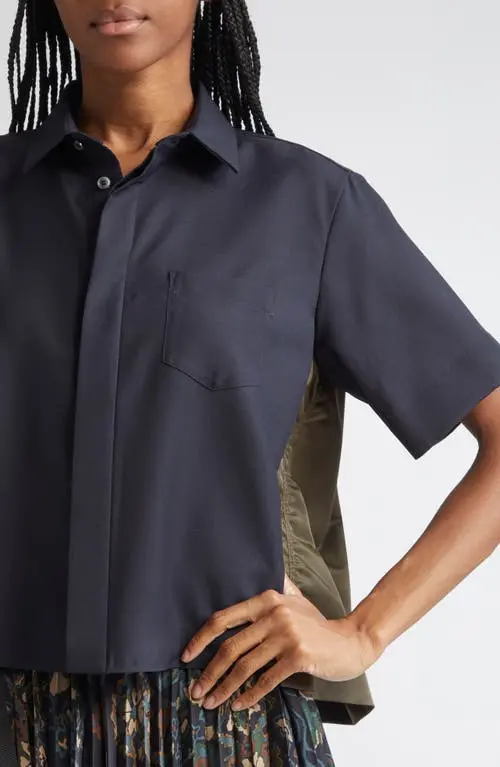 Sacai Suiting Fabric Mix Button-up Camp Shirt