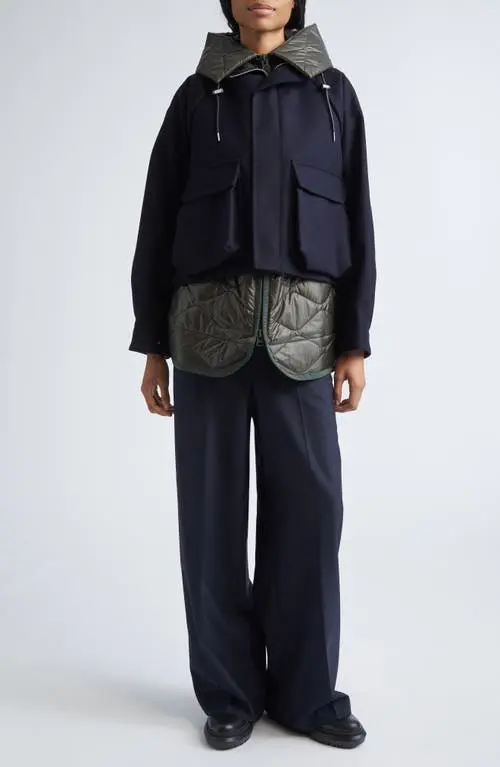Sacai Suiting Mixed Media Straight Leg Pants - Navy/dark Khaki