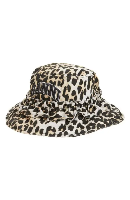 GANNI Washed Organic Cotton Canvas Bucket Hat - Leopard