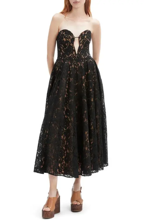 Bardot Opal Strapless Lace Midi Dress