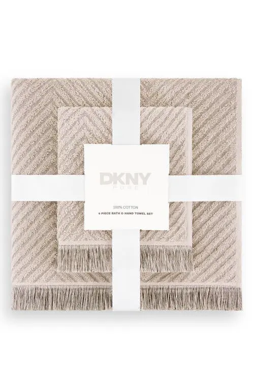 DKNY PURE 4-piece Herringbone Cotton Bath Towel & Hand Towel Set - Almond