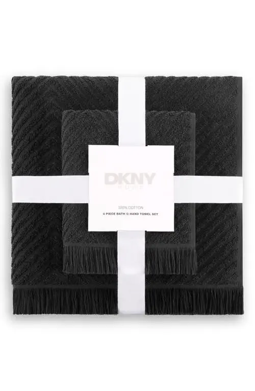 DKNY PURE 4-piece Herringbone Cotton Bath Towel & Hand Towel Set - Black