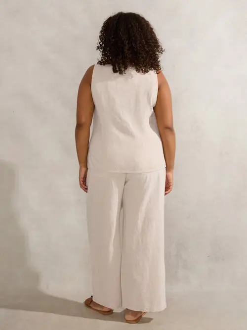 LIVE UNLIMITED Linen Blend Full Length Drawstring Pants - Natural