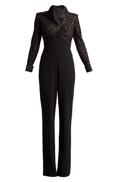 Tadashi Shoji Cotton Blend Lace & Crepe Jumpsuit
