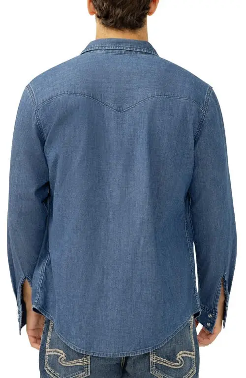 SILVER JEANS CO. Cotton Blend Denim Snap-up Western Shirt