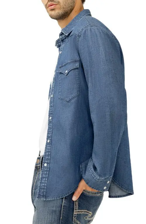 SILVER JEANS CO. Cotton Blend Denim Snap-up Western Shirt