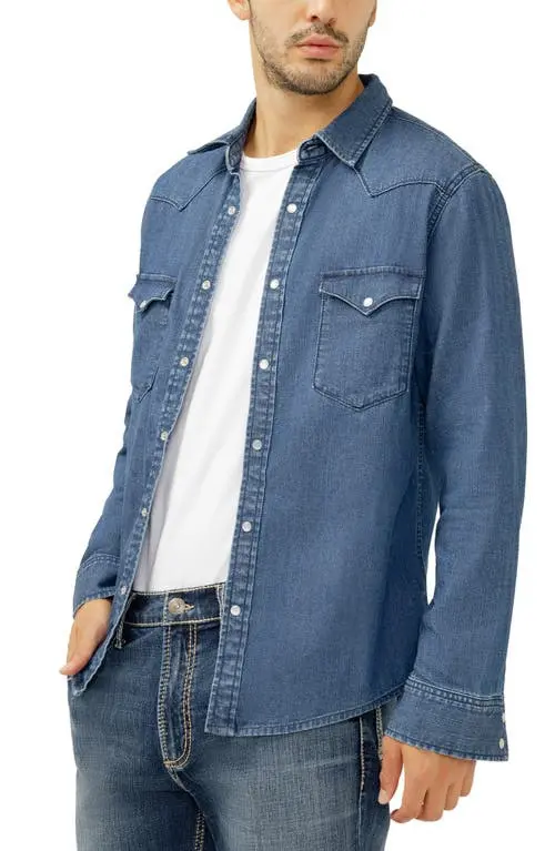 SILVER JEANS CO. Cotton Blend Denim Snap-up Western Shirt