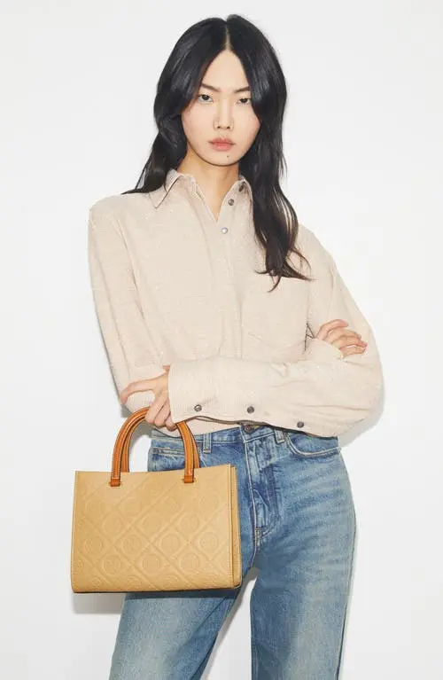 Tory Burch T Monogram Pebble Leather Square Tote