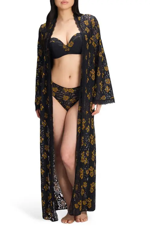 SAVAGE X FENTY Feline Floral Sleep Robe - Black Caviar