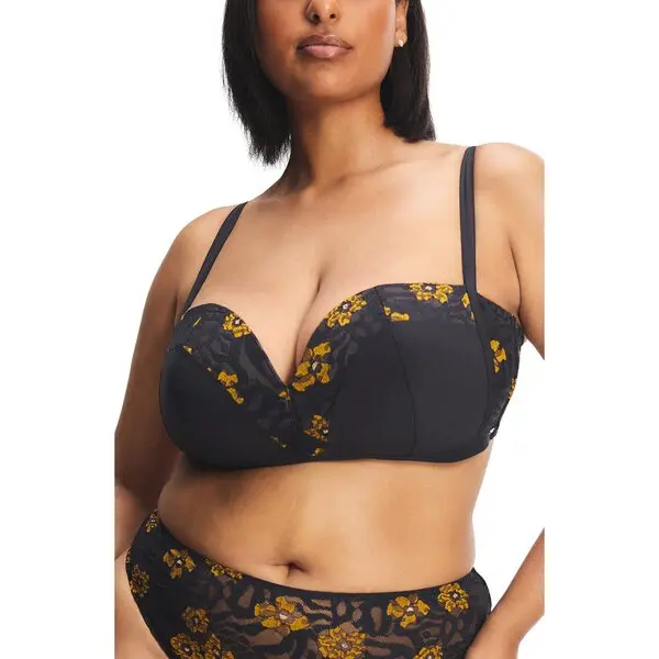 SAVAGE X FENTY Feline Floral Lace Padded Bralette - Black Caviar