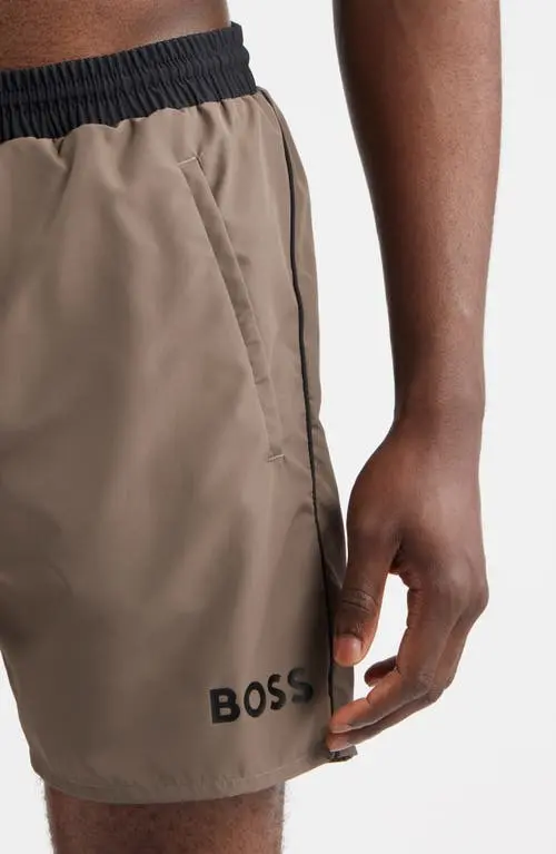 BOSS Starfish Volley Swim Trunks - Medium Brown