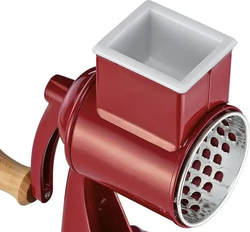 ZASSENHAUS Classic Drum Grater With Suction Base, 2 Grating Drums, Pestle - Red