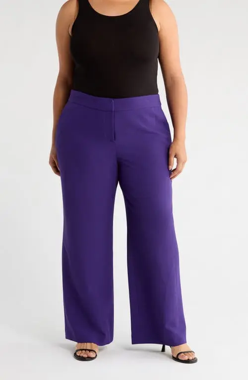 TAHARI ASL Wide Leg Flat-front Trousers - Regal Purple