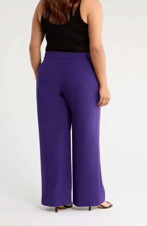 TAHARI ASL Wide Leg Flat-front Trousers - Regal Purple