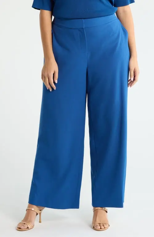TAHARI ASL Wide Leg Flat-front Trousers - Riverside Blue