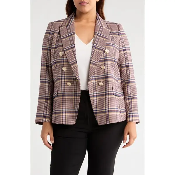 TAHARI ASL Plaid Double Breasted Jacket