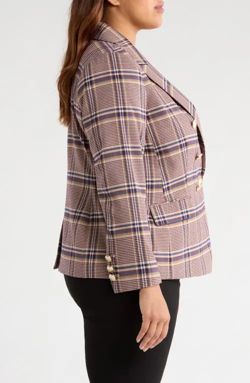TAHARI ASL Plaid Double Breasted Jacket