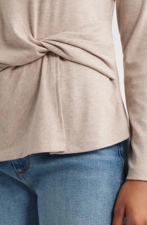 Wit & Wisdom Twist Front Crewneck T-shirt - Heather Oatmeal