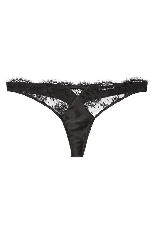 FLEUR DU MAL Frankie Lace & Satin Thong - Black