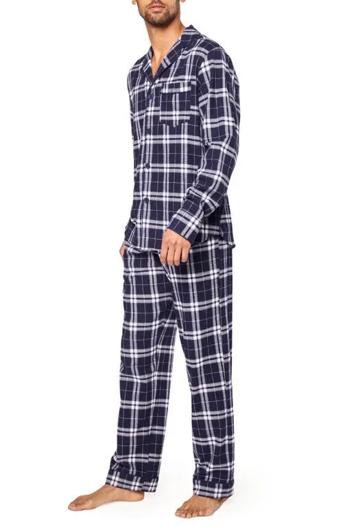 PETITE PLUME Brushed Cotton Twill Oxford Tartan Pajamas - Navy