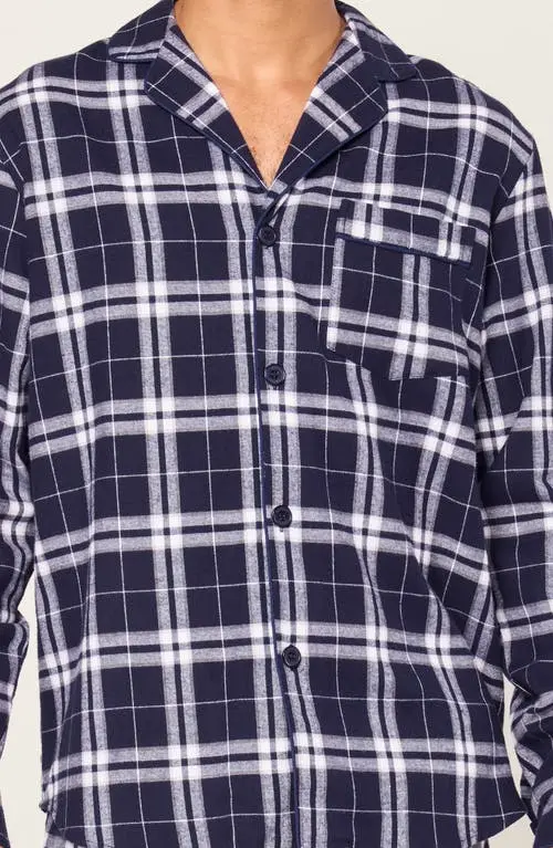 PETITE PLUME Brushed Cotton Twill Oxford Tartan Pajamas - Navy