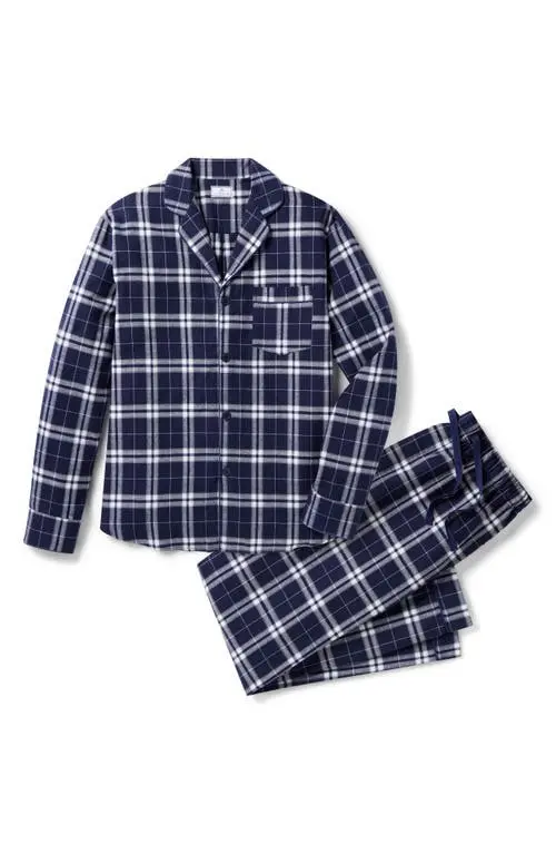 PETITE PLUME Brushed Cotton Twill Oxford Tartan Pajamas - Navy