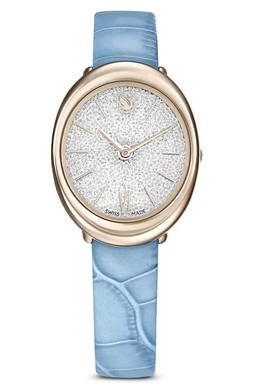 SWAROVSKI Imber Oval Leather Strap Watch - Blue