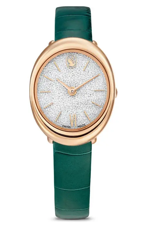 SWAROVSKI Imber Oval Leather Strap Watch - Green