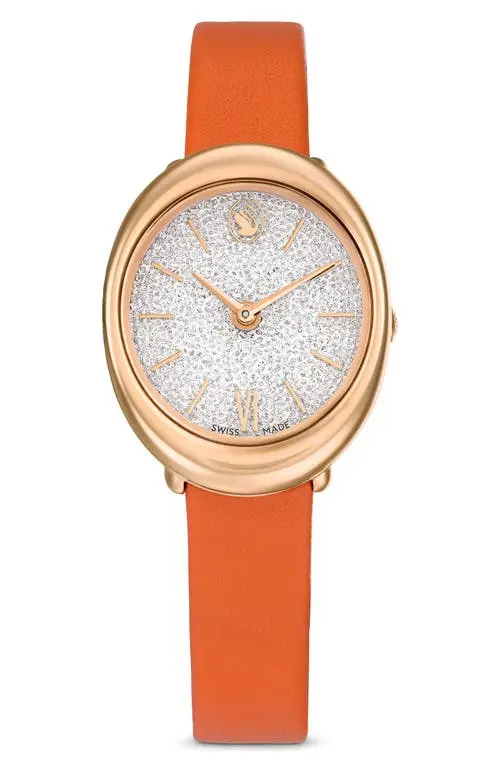 SWAROVSKI Imber Oval Leather Strap Watch - Orange