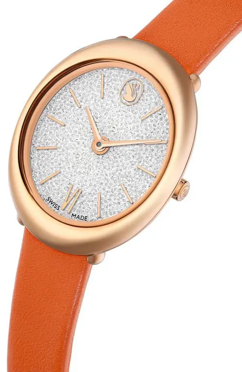 SWAROVSKI Imber Oval Leather Strap Watch - Orange