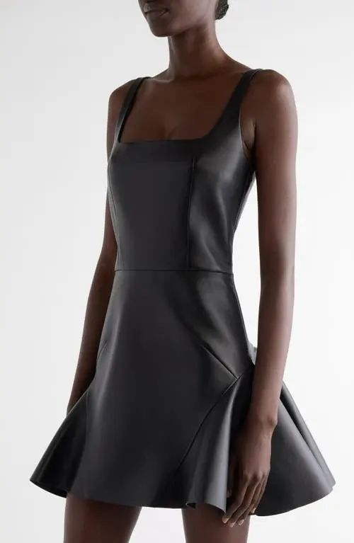 Givenchy Fluted Leather Fit & Flare Minidress