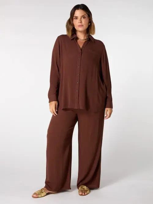 LIVE UNLIMITED Crinkle Shirt - Chocolate