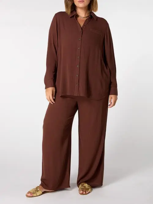 LIVE UNLIMITED Crinkle Shirt - Chocolate